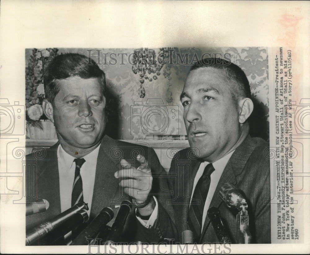 1960, John F. Kennedy introduces Stewart Udall to newsmen in New York ...
