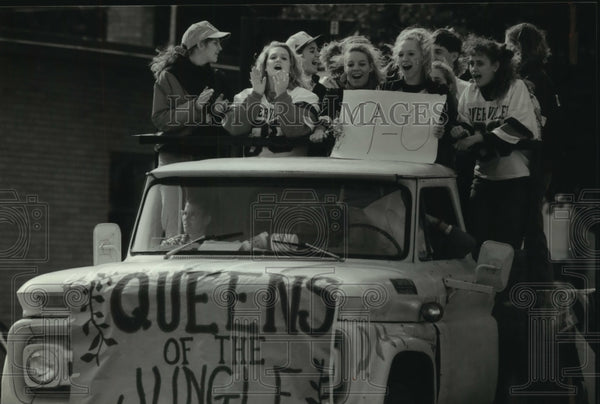 1993, Volleyball team in homecoming parade, Spring Green, Wisconsin ...