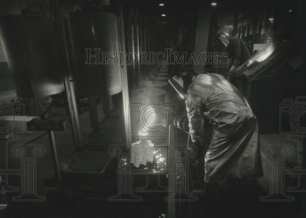1993, Workers pour iron at Signicast manufacturing facility, Hartford ...