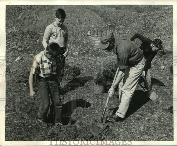 1960, Adult demonstrating tree planting to students - mjc21736 ...