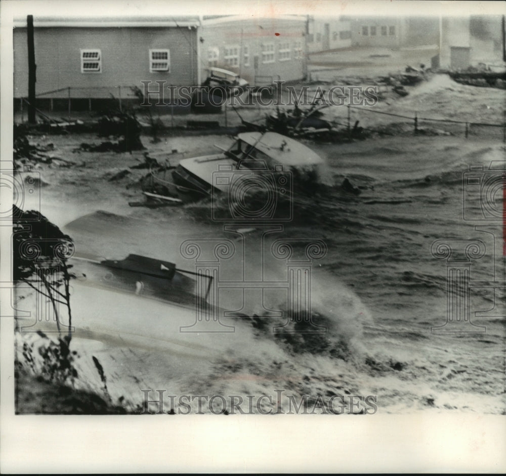 1960, Damage from Hurricane Donna at yacht club, Rhode Island coast ...