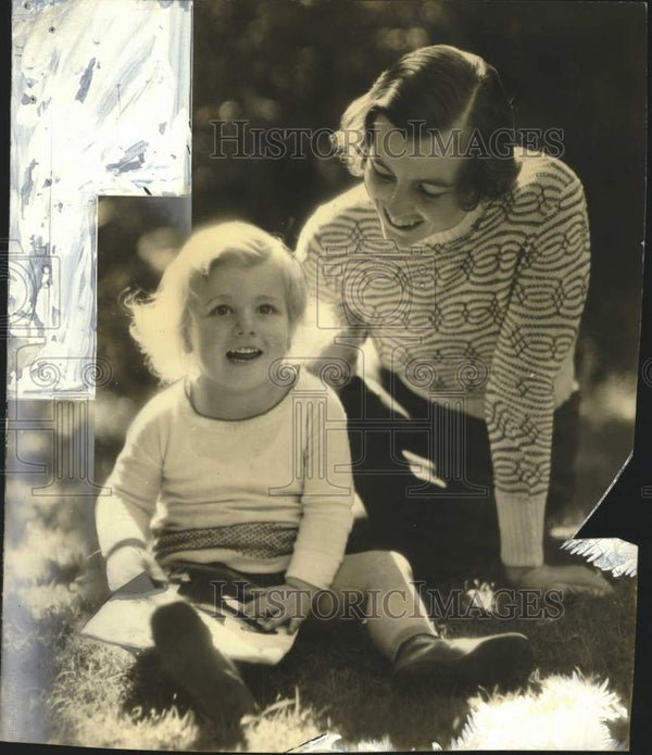 1934, Mrs. Edwin Gallun with Ned Gallun play on the lawn - mjc40313 ...