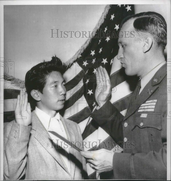 1955 Mikami Kinnosuke Is Sworn Into Army By Colonel John Loughran ...