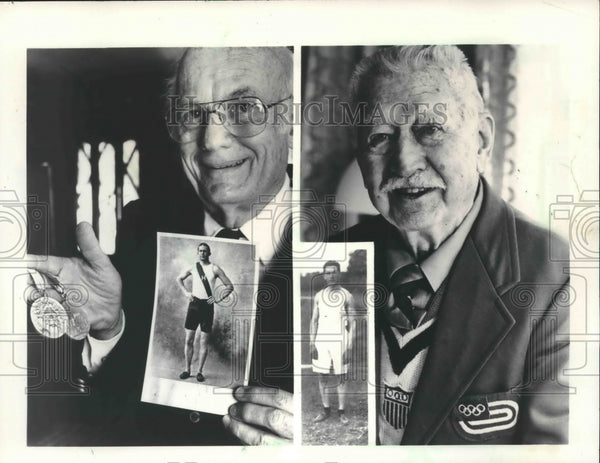 1984 Press Photo Ellery Clark Jr. and Photo of Father, and Abel Kiviat ...