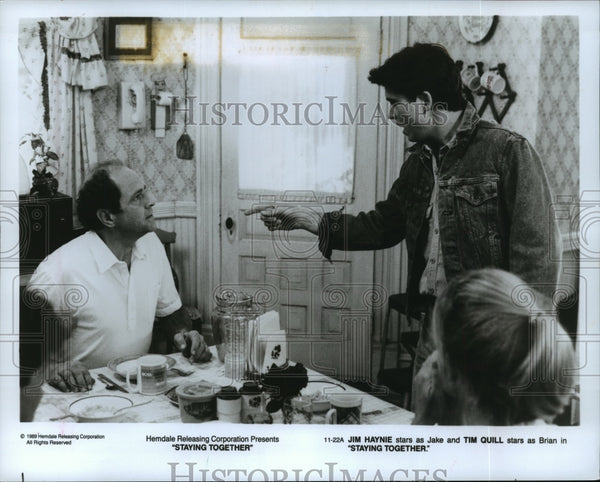 1989 Jim Haynie and Tim Quill star in Staying Together. - Historic Images