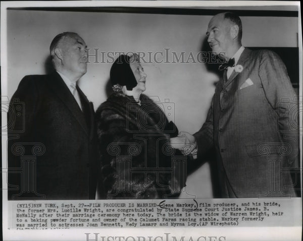 1952, Film producer Gene Markey with his bride, Lucille Wright ...