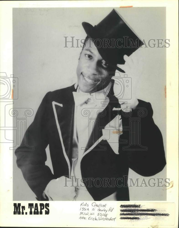 1994, "Mr. Taps" tap dancer posing in a tuxedo tailcoat, Wisconsin ...