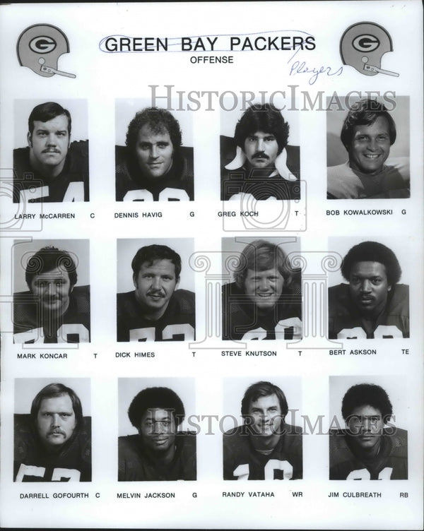 1977 Press Photo Green Bay Packers football offensive players - mjt072 ...