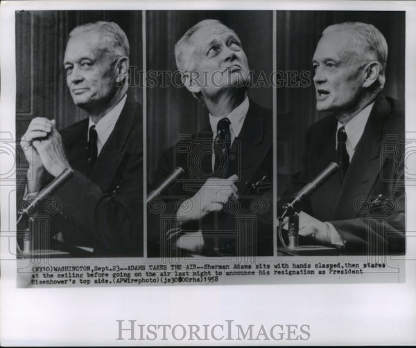 1958 Press Photo Sherman Adams on air to resign as Eisenhower's aide ...