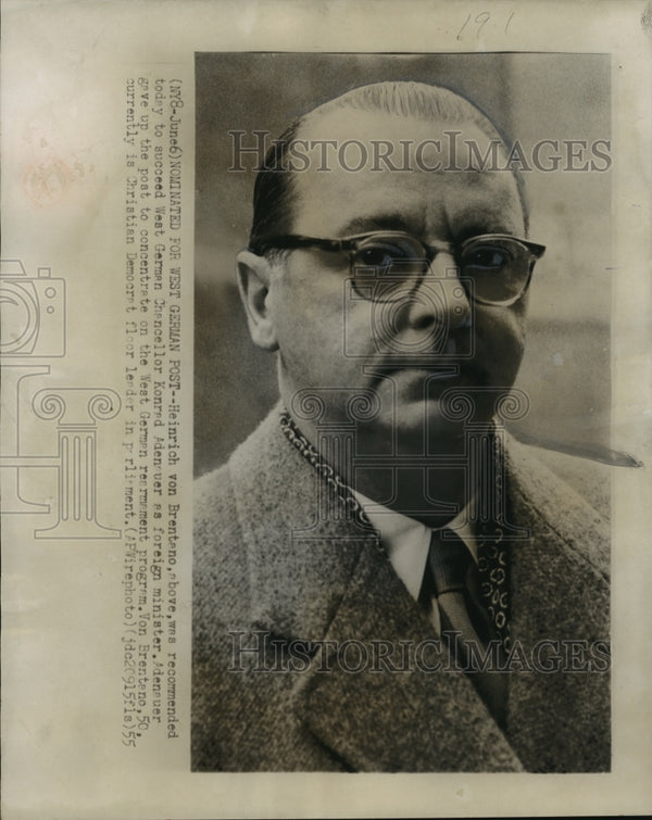 1955 Heinrich von Brentano nominated as West German foreign minister ...