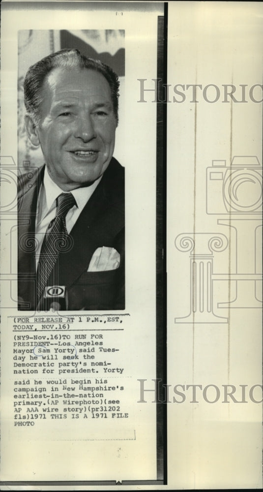1971 Press Photo Los Angeles Mayor Sam Yorty - mjw06613 - Historic Images