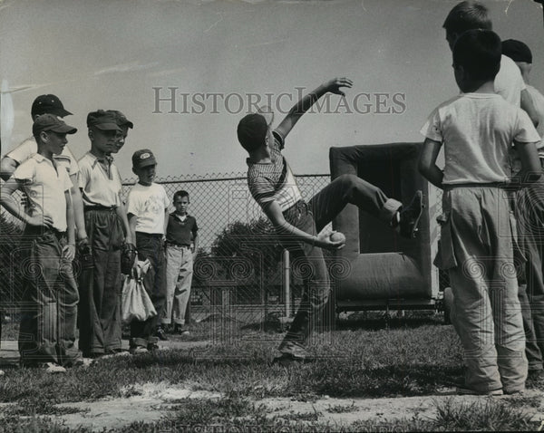 1956 Press Photo Young Daniel Pecora practices pitching in Milwaukee c ...