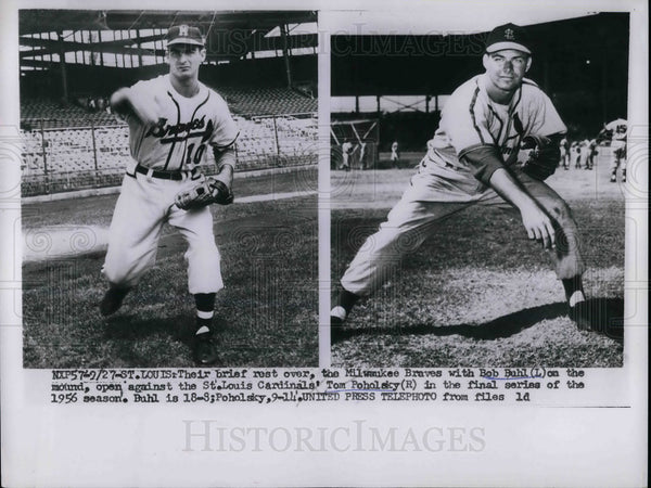 1956 Press Photo Braves Bob Buhl vs Cardinals Tom Poholsky - Historic ...