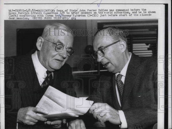 1958 Press Photo U.S. State Sec.John Dulles with Rep. Thomas S. Gordon ...