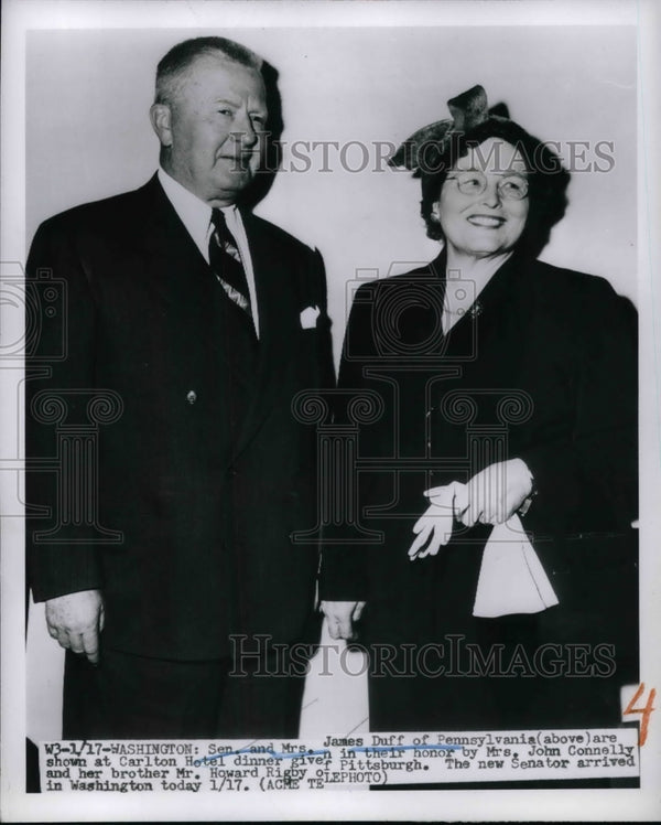 1951 Press Photo Senator and Mrs. James Duff of Pennsylvania at Carlto ...
