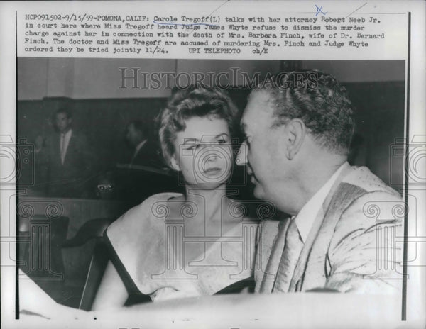 1959 Press Photo Carole Tregoff, Accused Murderer, Attorney Robert Nee ...