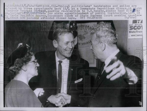 1962 Press Photo Senator Everett Dirksen Shakes Hands With Benjamin Se ...