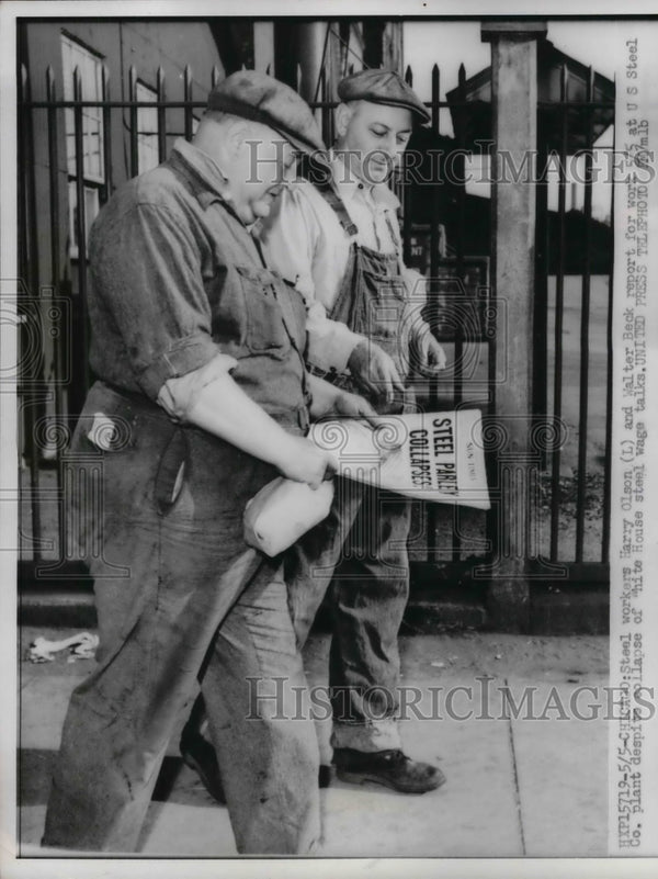 1952 Press Photo Steel Workers Harry Olson & Walter Beck Reporting For ...