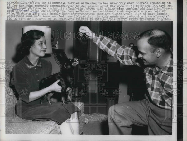 1957 Al, Bonnie Leach, United Press Correspondent, Pet Terrier Dog ...
