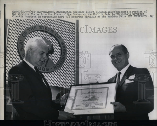 1962 Press Photo Washington Governor Albert D. Rosellini Virginia's Go ...