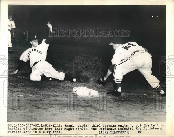 1949 Eddie Kazak Cardinals Tags Out Marv Rackley Pirates At 3rd Base ...