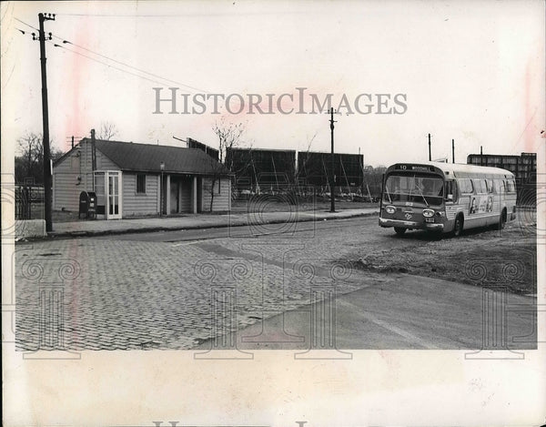 1967 View Of City Bus ON Street In Front Of Building - Historic Images