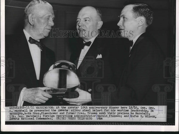 1954 Press Photo Gen. George Marshall, Harold Stassen, Rufus H. Wilson ...