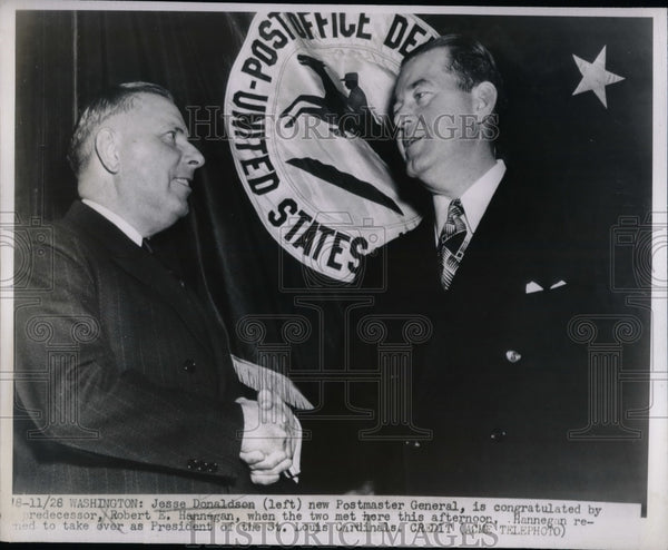 1947 Press Photo Jesse Donaldson, Postmaster General, Robert E. Hanneg ...