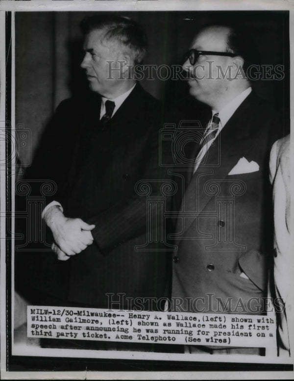 1947 U.S. Vice Pres. Henry Wallace with William Gilmore at Milwaukee ...