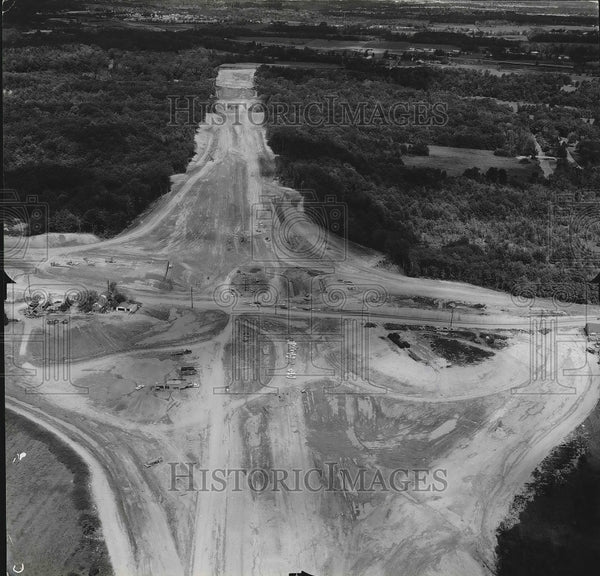 1964 Aerial view of new highway cloverleaf in Cleveland, Ohio ...
