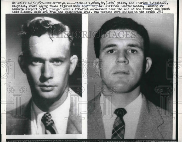 1959 Press Photo Pilots Richard Ohms & Charles Spoth Injured When Plan ...
