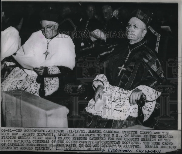 1951 Samuel Cardinal Stritch and Rev. Giovanni at Chicago Stadium ...