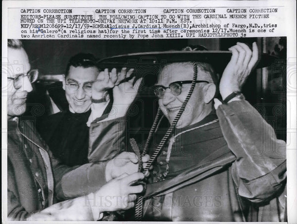 1959 Press Photo Rome, Italy Aloisus Cardinal Muench, Archbishop of Fa ...