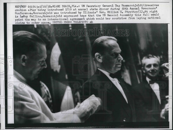 1958 UN Secretary General Dag Hammarskjold,Gov. William G. Stratton ...