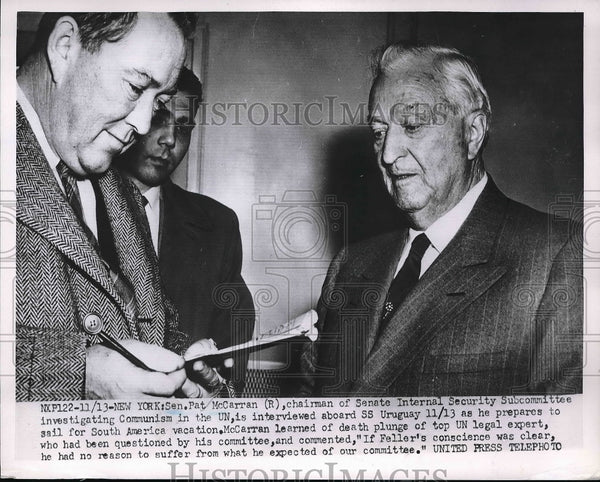 1952 Press Photo NYC, Sen. Pat McCarran, Senate Int Security Subcomm ...