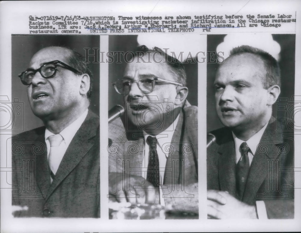 1958 Jack DeMar, Arthur Eberhart, Richard Janson, testifying - Historic ...