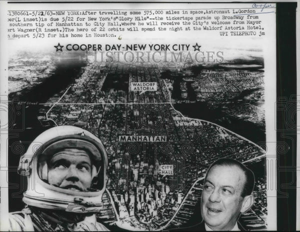 1963 Press Photo Astronaut L.Gordon Cooper and Manhattan Mayor Wagner ...