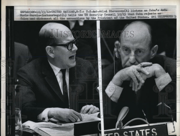 1962 Press Photo Adlai Stevenson Listens To Mario Garcia Inchaustegui ...