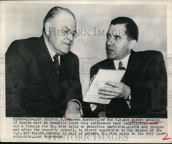 1948 Press Photo Warren Austin Of US & Andrei Gromyko Of Russia Meet ...