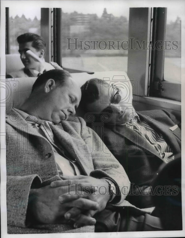 1952 Dodger catcher Dixie Howell & Gino Cimoli sleep on a train ...