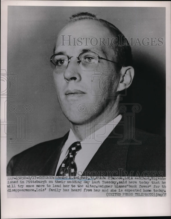 1952 Press Photo Edward Weigner, Fiance Lois Weiland Vanished on Day t ...