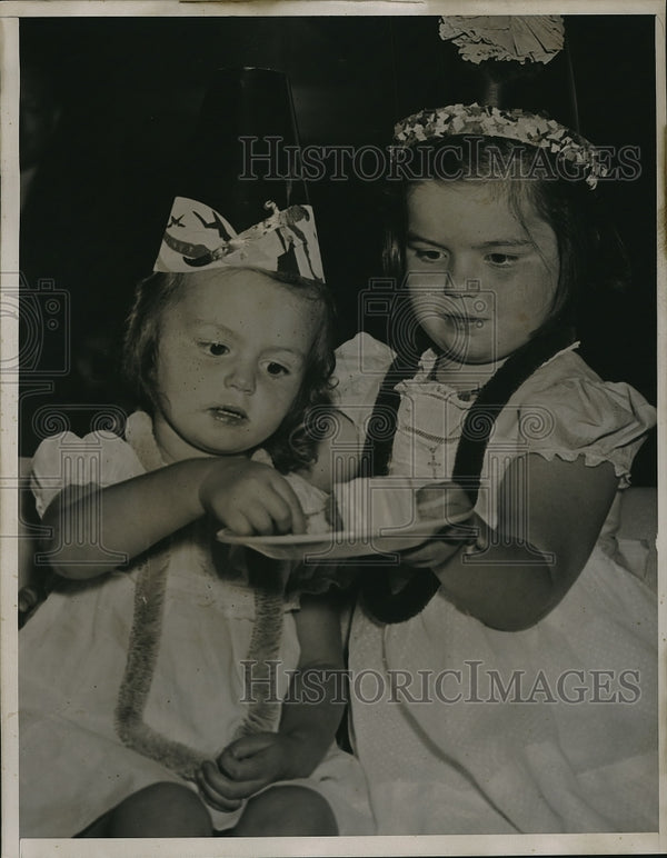 1938 Barbara Dempsey and Sister Joan Birthday Cake - Historic Images