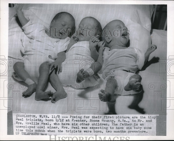 1955 Press Photo Posing For Their First Picture Tiny Deal Triplets ...