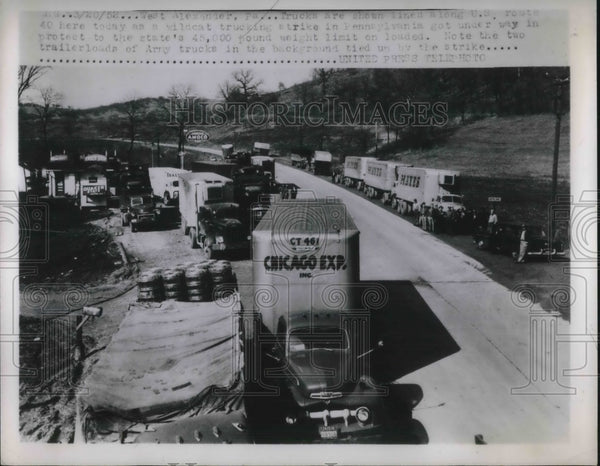 1952 Press Photo Trucks Lines on U.S Route 40 in Protest of Weight Lim ...