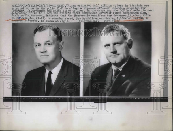 1965 Press Photo Lt. Gov. Mills Goodwin, Jr., A. Linwood Holton ...