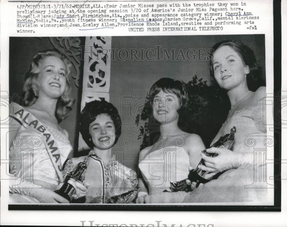 1962 Press Photo Four Junior Misses Judy Short, Cheryl Ann McMinn, Jea ...