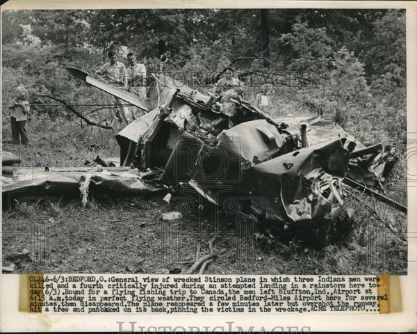 1951 Press Photo View of wrecked Stinson plane - Historic Images