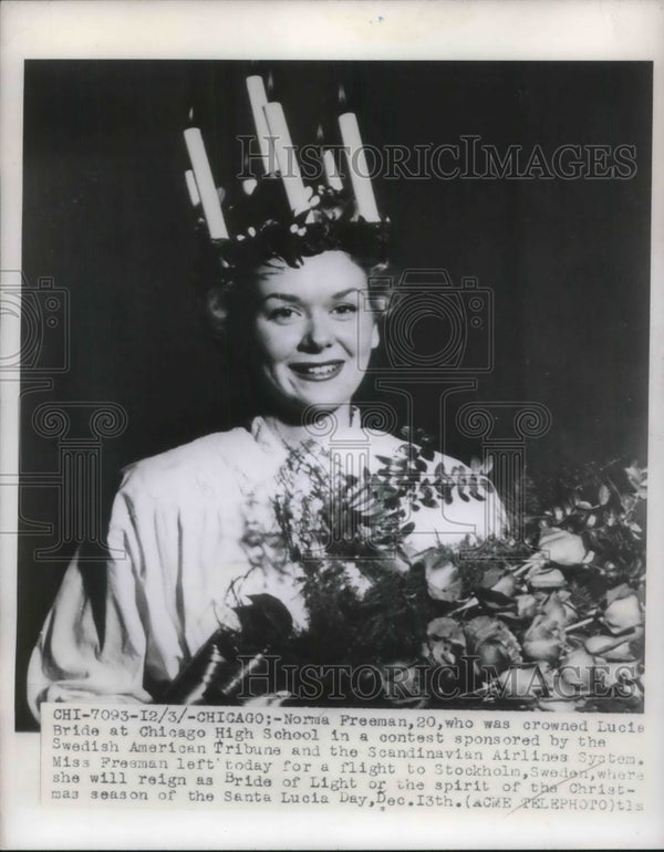 1949 Press Photo Norma Freeman Age 20 Crowned Lucia Bride Chicago High ...