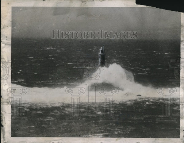 1938 Press Photo Longships Lighthouse Hit By Large Wave During Storm ...