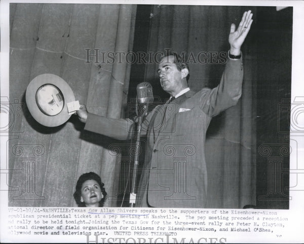 1956 Press Photo Gov Allan Shivers speaks to supporters for Eisenhower ...